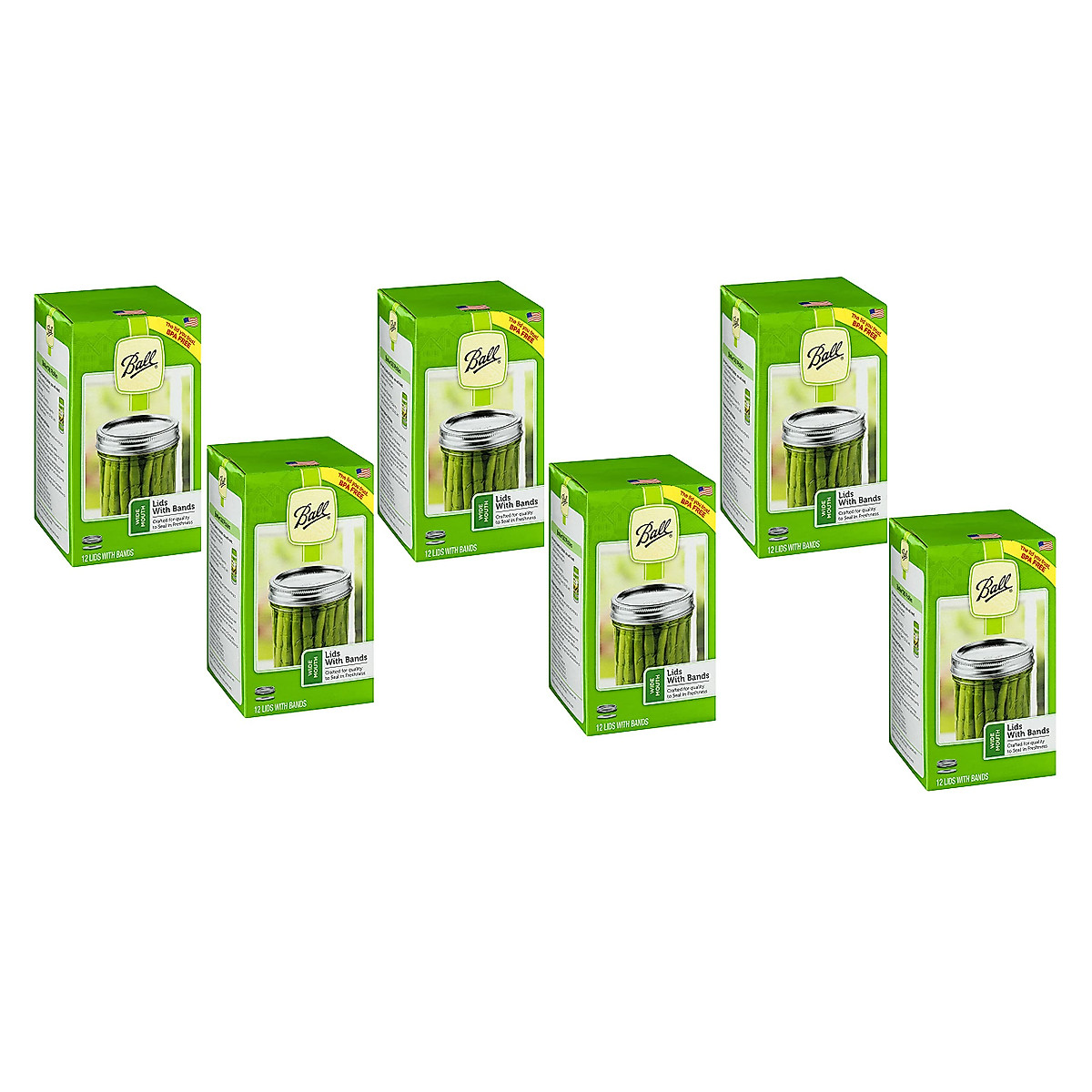 Ball Wide Mouth Lids and Bands Set of 6 Dozen or 72 Lids and 72 Bands (Silver)