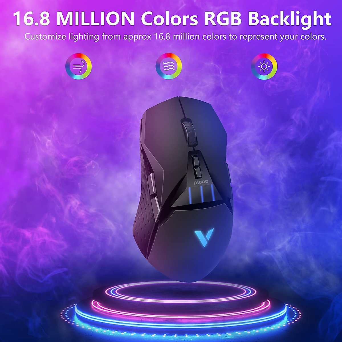 Rapoo Wireless Gaming Mouse, 5000 DPI Wired/Wireless RGB Gamer Mouse with 11 Programmable Buttons 5 Profiles Store, Rechargeable Pro Optical Sensor Mice for Windows PC Laptop Gamers