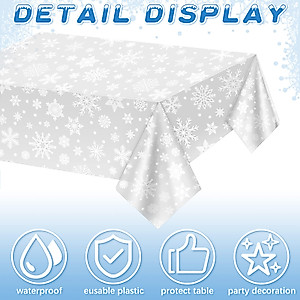 Jecery 3 Pcs Clear Snowflake Plastic Tablecloth Waterproof Winter Christmas Wonderland Party Decorations Oil Proof Table Cover Clothes for Holiday Xmas Birthday Supply, 51.2 x 86.6 Inch