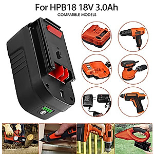 【Lithium-ion | NOT Ni-Mh】 3000mAh 18V Replacement Battery for Black and Decker 18V HPB18 HPB18-OPE 244760-00 A1718 FS18FL FSB18 Firestorm Cordless Power Tools Lithium Battery