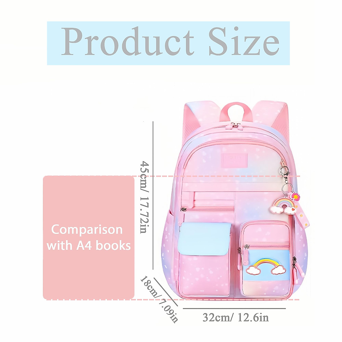 Girls Backpack, Kids Backpacks for Girls, Cute Gradient Kids Bookbags with Compartments Elementary School Bag for Teens