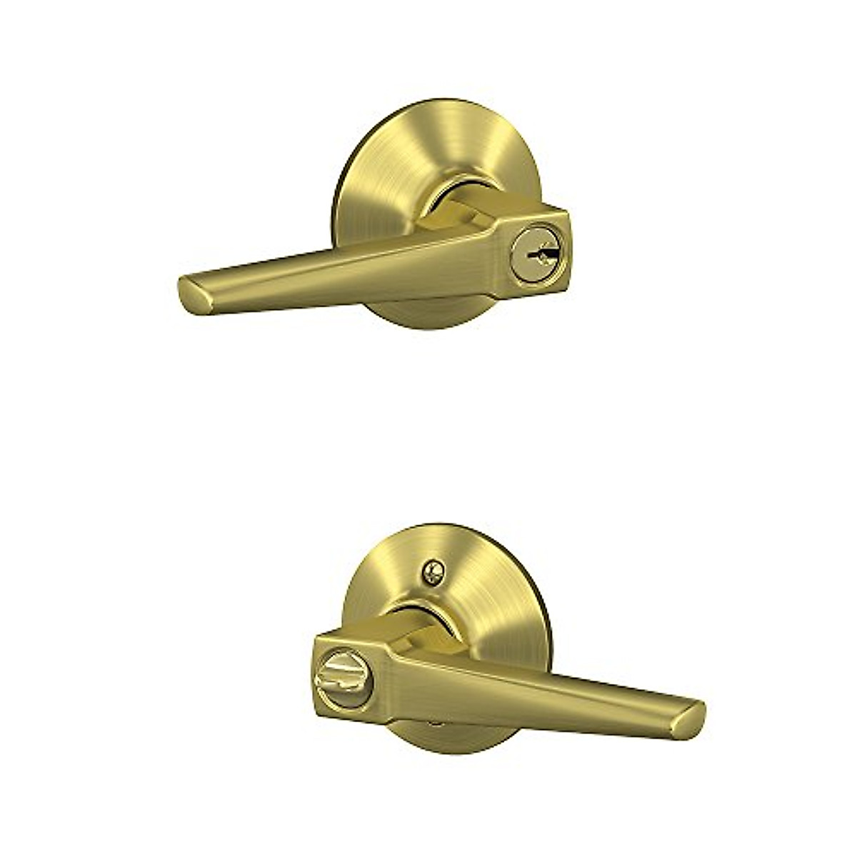 SCHLAGE F51A ELR 608 PLY Eller Lever with Plymouth Trim Keyed Entry Lock, Satin Brass