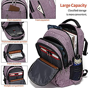 JIELV Travel Laptop Backpack,Laptops Backpack with USB Charging Port,Water Resistant Computer Bag for Men Women Fits 15.6 Inch Laptop and Notebook(Purple)