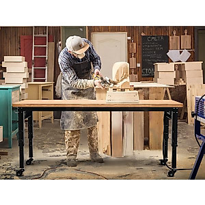 YITAHOME Work Bench 60" L X 20" W Adjustable Workbench for Garage W/Pegboard & Power Outlets Hardwood Top Heavy-Duty Workstation, 1600 LBS Load Capacity with Wheels for Workshop, Office, Home Outdoor