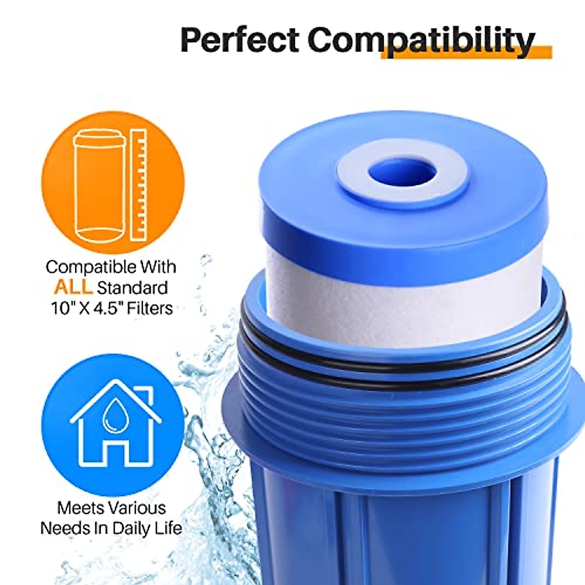 PUREPLUS 10"×4.5" Whole House Sediment and Activated Carbon Block (CTO) Water Filter, Replacement for GE FXHTC, GXWH40L, GXWH35F, GNWH38S, Culligan RFC-BBSA, WRC25HD, PP10BB-CC, Pentek RFC-BB, 1Pack