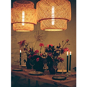 YIIZON Plug in Pendant Light Hanging Lamp with Handmade Bamboo Lampshade Dimmer Switch Boho Modern Rustic Country Natural Basket Hanging Light with Plug in Cord