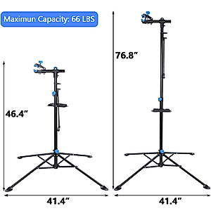 HomGarden Pro Mechanic Bicycle/Bike Repair Stand Maintenance Rack with Tool Tray Foldable Extensible Bike Workshop Stand Adjustable Height 42.5"-74", Steel