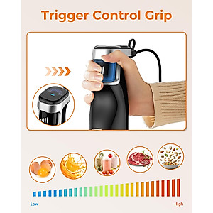 KOIOS Immersion Blender, 1100W Trigger Variable Speed Hand Blender, 5-in-1 Immersion Blender Handheld, Anti-scratch Stick Blender with Chopper, Whisk, Beaker and Frother, Non-BPA