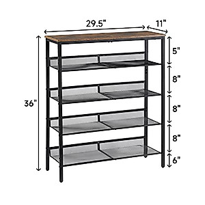 Kavonty Shoe Rack 5 Tier,Shoe Rack Organizer for Closet Entryway with Storage Shelves and Spacious Top,20-25 Pairs Shoes，Shoe Shelf, Steel Frame,Industrial, Rustic Brown and Black