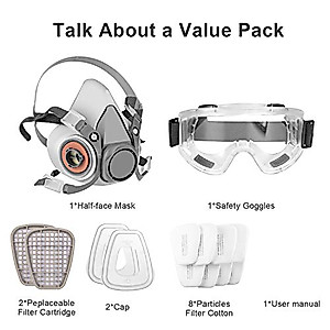 Respirator Mask,Half Facepiece Gas Mask with Safety Glasses Reusable Professional Breathing Protection Against Dust,Chemicals,Pesticide and Organic Vapors, Perfect for Painters and DIY Project