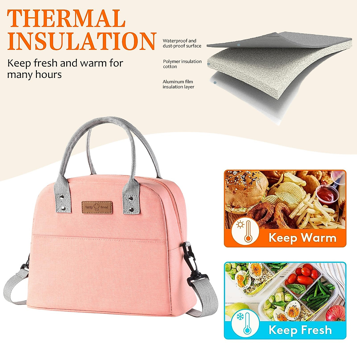 Insulated Lunch Bag For Women And Men - Waterproof Oxford Cloth Lunch Box Tote Bag Built-In Aluminum Film Keep Warm/Cool Lunch Bags For Travel,Outdoor,Office, Picnic (Shoulder strap-burgundy)