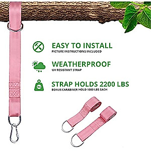 Tree Swing Hanging Strap - 5ft Swing Straps Outdoor Suspension Accessories Kit, Holds 2200lbs with Stainless Carabiners, Easy Installation, Perfect for Baby/Garden/Toddler Swing (Pink)