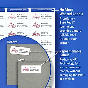 Avery Repositionable Printable Shipping Labels with Sure Feed, 3-1/3" x 4", White, 600 Blank Mailing Labels (58164)