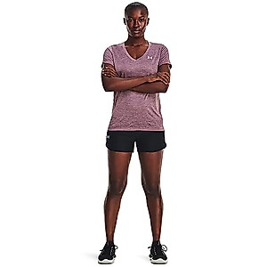 Under Armour Womens Tech V-Neck Twist Short-Sleeve T-Shirt, (501) Misty Purple/White/Metallic Silver, Large