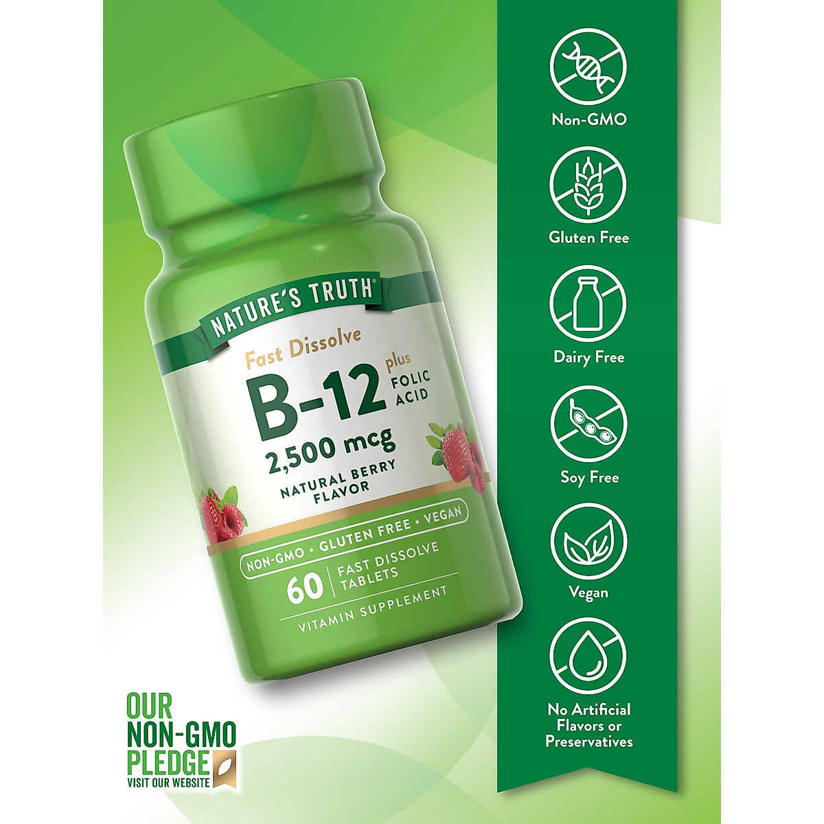 Nature's Truth B12 Vitamin | 60 Sublingual Tablets | 2500 mcg | Vegetarian, Non-GMO & Gluten Free