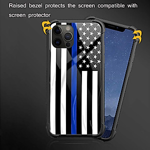 ZHEGAILIAN Case for iPhone 13 Mini - American Flag Blue Line, Tempered Glass Back & Soft Silicone TPU Shock Protective Case