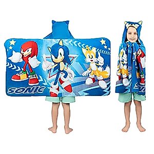 Sonic The Hedgehog, Anime, Bath/Pool/Beach Soft Cotton Terry Hooded Towel Wrap, 24 in x 50 in, By Franco Kids