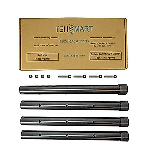 TEH SMART Table Leg Extenders for Folding Table – 4-Pack Table Risers for Straight and Bent Legs – Highly Durable Steel Construction – 16 Inches Height – Ideal for Back Pain (Black, 400x35)