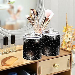 Wusikd Peacock 2 Pack Qtip Holder Organizer Dispenser Black Bathroom Storage Canister Cotton Ball Holder Bathroom Containers for Cotton Swabs/Pads/Floss