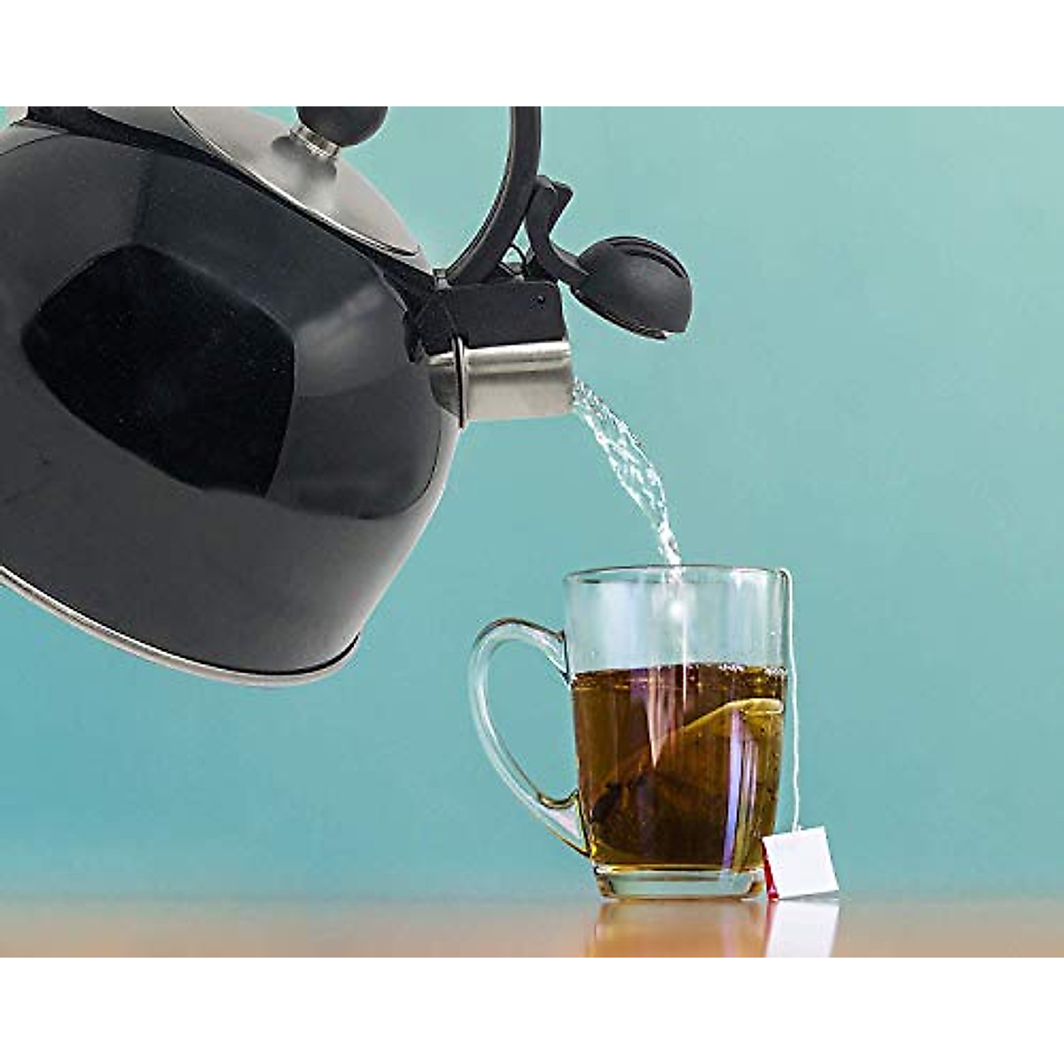 2.5 Liter Whistling Tea Kettle - Modern Stainless Steel Whistling Tea Pot for Stovetop with Cool Grip Ergonomic Handle (Black)