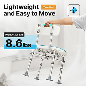 HEAO Heavy Duty Shower Chair with Back 500lb, Padded Bath Chair Seat with Extra Replacement Tips, Anti-Slip Tool-Free Shower Bench Bathtub Stool for Elderly, Senior, Handicap