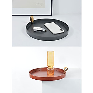 Vanity Glass Perfume Coffee Table Home White Small Decorative Serving with Handles Ottoman Round Black Candle Tray for Living Kitchen Counter Bar Room Plastic Circle Wine Bottle Lacquer Trays（Black）