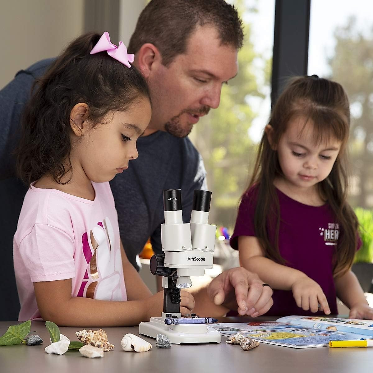 AmScope 10X-20X Kids Battery Powered Binocular Stereo Dissecting Microscope with LED Light