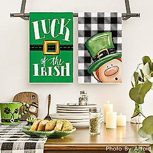 Artoid Mode Buffalo Plaid Luck of The Irish Shamrock St Patrick's Day Kitchen Towels Dish Towels, 18x26 Inch Seasonal Decoration Hand Towels Set of 2