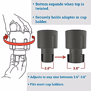 Swigzy Car Cup Holder Expander Adapter (Adjustable) - Holds Hydro Flask, Yeti, Nalgene, Large 32/40 oz. Bottles & Big Drinks - Gray