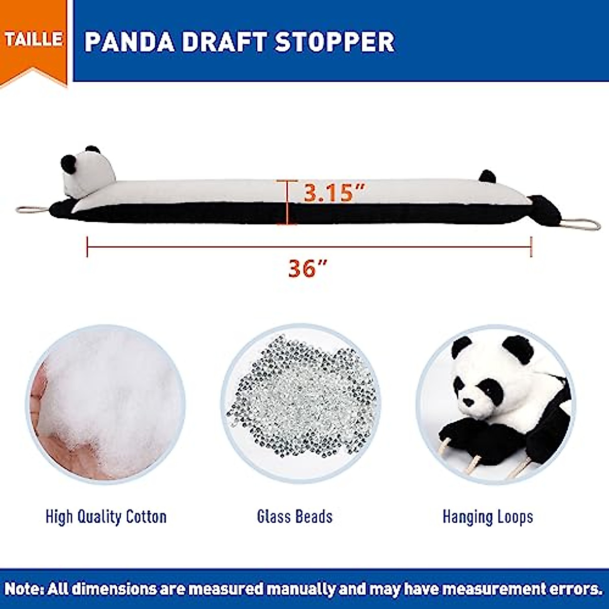 MAGZO Under Door Draft Stopper 36 Inch, Weighted Animal Noise Blocker for Door, Panda Draft Guard with Hook Loops