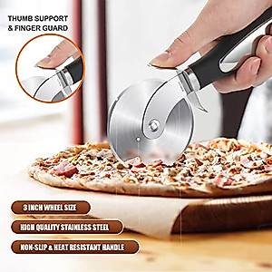 SCHVUBENR Premium Pizza Cutter - Stainless Steel Pizza Cutter Wheel - Easy to Cut and Clean - Super Sharp Pizza Slicer - Dishwasher Safe - Handles Large and Small Pizza - Corte De Pizza(Black)