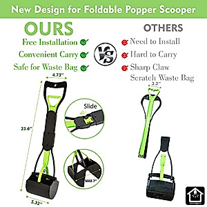 HOMAGICO Pooper Scooper, Portable Dog Pooper Scooper with Long Handle, Foldable Pooper Scooper for Large Medium Dogs with Bag Attachment, Easy to Use Perfect for Grass, Dirt, Gravel (Green)