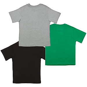 Minecraft Boys Creeper & Characters 3 Colors Short Sleeve T-Shirt Set, 3 Pack (Green/Grey/Black, Size 8)