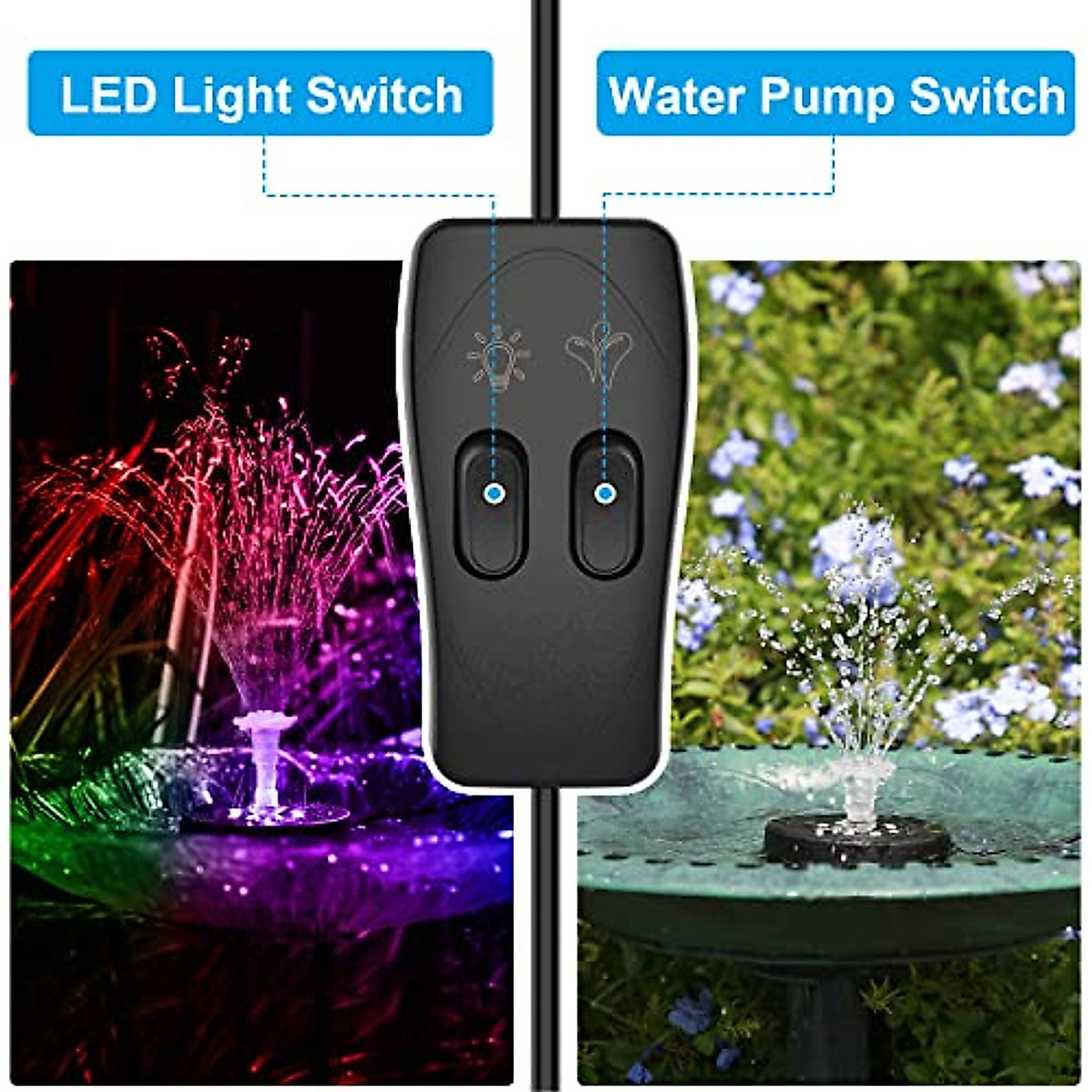 AISITIN 2.5W Fountain Pump with LED Light and Nozzles, DIY Water Fountain Pump Kit with 15.8 ft USB Power Cord and AC Adapter, Water Pump for Bird Bath, Ponds, Garden, Outdoor and Indoor, Black