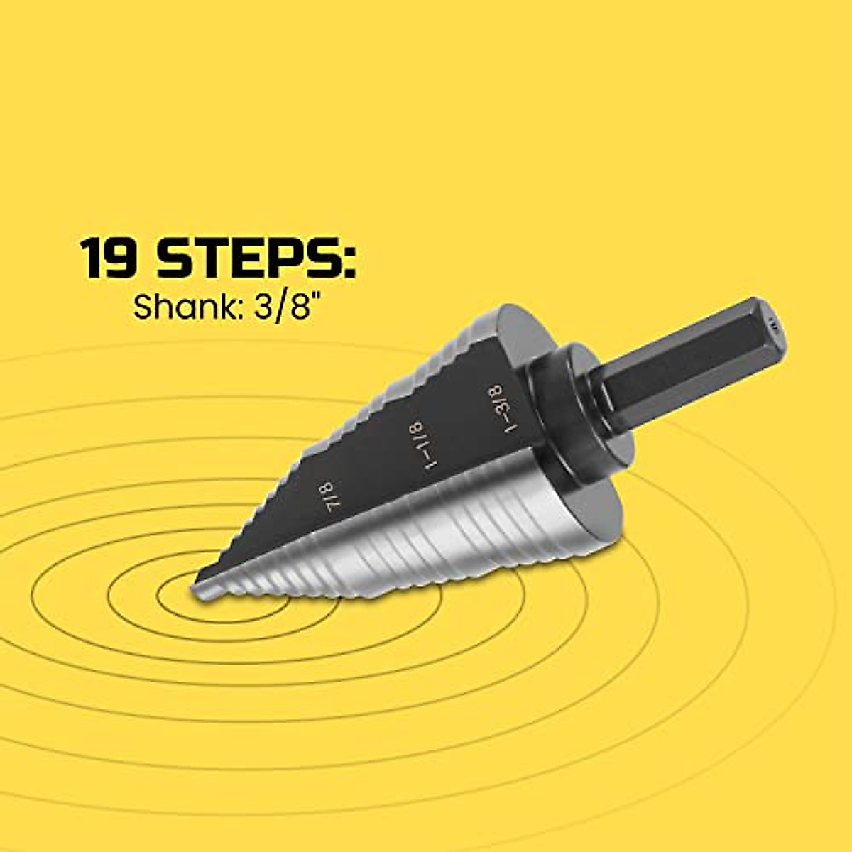 Lichamp Unibit Step Drill Bit for Metal, Genuine HSS M2 Drill Stepper Bit for Hard Metal Heavy Duty, 19 Sizes from 3/16" to 1-3/8", Dual Straight Grooved with Hex Drive, A4BK