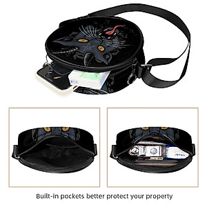 Satanic Cat Head Crossbody Bag for Women Circle Purse Shoulder Handbag Wallet Crossbody Purse Bag
