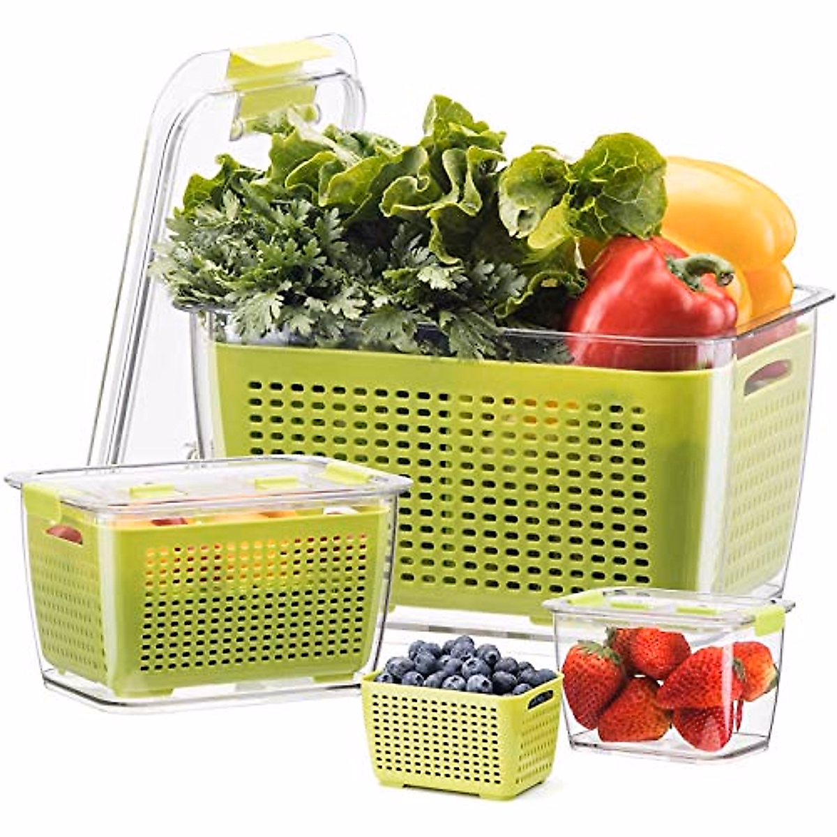 LUXEAR Fresh Container, 3PACK Produce Saver Container BPA Free Fridge Organizer for Vegetable Fruit and Salad Partitioned Food Storage Container with Vents Stay Fresh Containers Not Dishwashers Safe