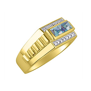 Rylos Exotic Mosaic Opal Designer Style Ring Set in Yellow Gold Plated Silver Size 10