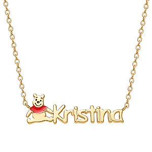 Disney Winnie the Pooh Custom Jewelry - Flash-Plated Name Necklace Personalized - Classic Pooh Bear Customized Name Pendant, Flash Plated