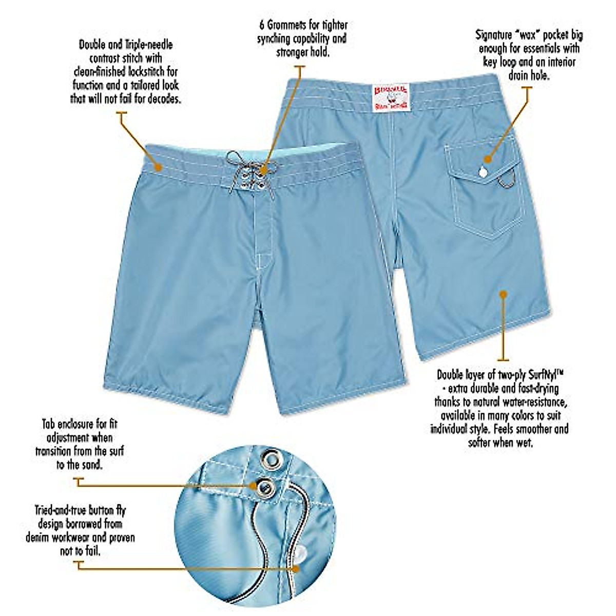 Birdwell Men's 311 Nylon Boardshorts, Medium Length (Federal Blue, 38)