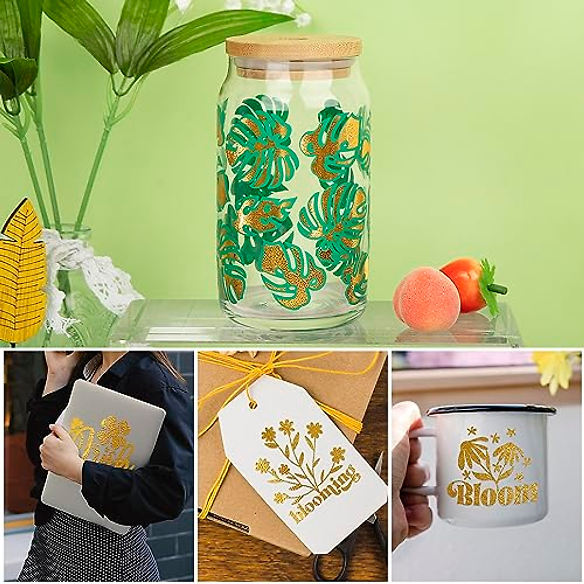 Gatichetta Foil Self Adhesive Vinyl 12" x 6FT Textured Metallic Craft Permanent Vinyl Roll for Cutting Machine, Mugs, Decals, Stickers, Foil Gold