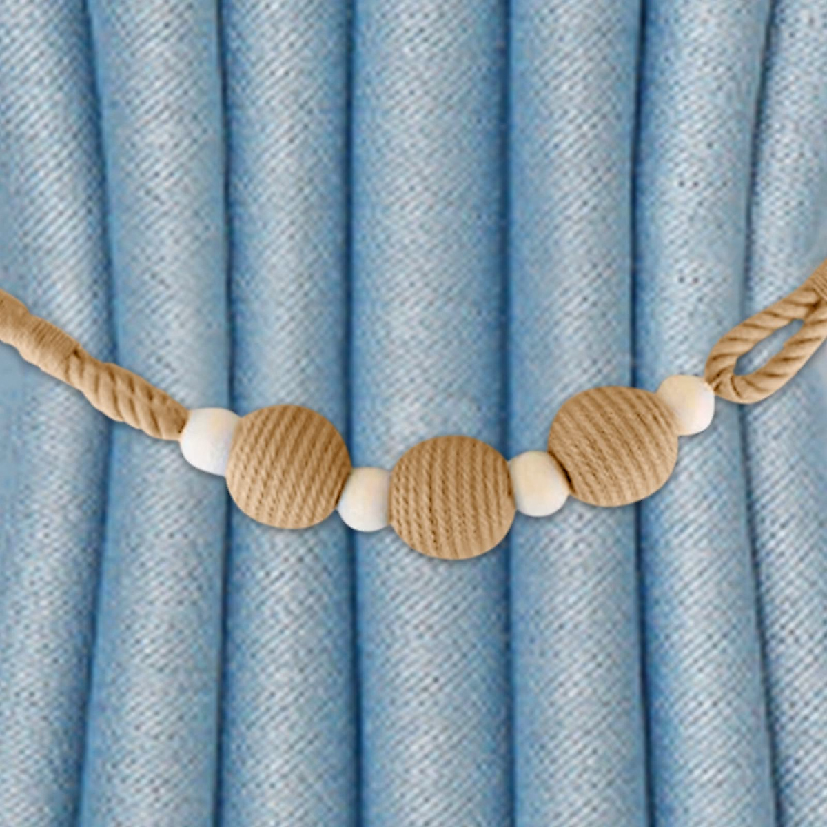 Boho Curtain Tiebacks Ropes, Magnetic Drapery Buckles for Decoration, Boho Curtain Tiebacks Curtain Holdbacks for Wall Curtain Tiebacks Window Drape Tie Back with Hooks for Bedroom Wall (Beige)