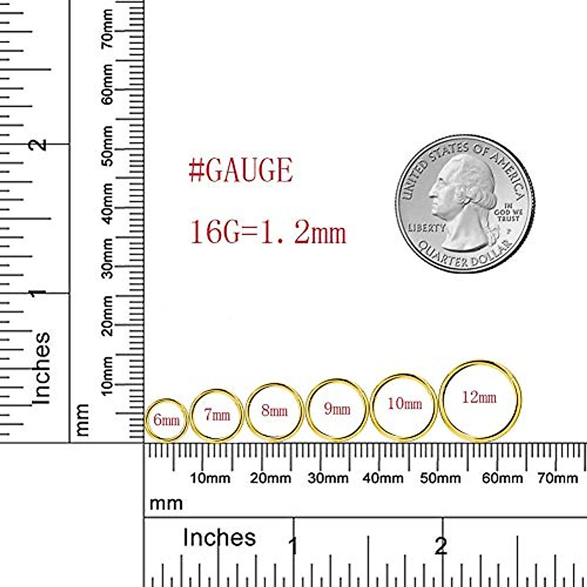 Afftiny 16G Gold Small Nose Rings 7MM Hoop Earrings Hinged Clicker Hypoallergenic Stainless Steel Cartilage Piercing Ring