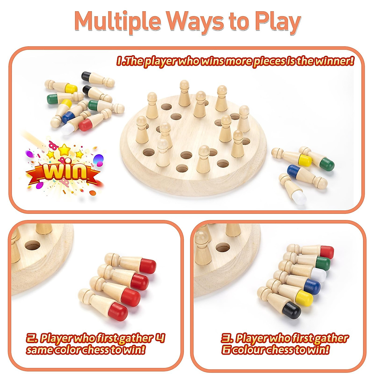 Wooden Memory Chess Matching Game: Family Board Games for Kids and Adults, Montessori Preschool Learning Educational Toy for Toddler 3 4 5 6 7 8+ Year Old, Birthday Gift for Boy Girl