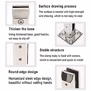 PHASFBJ 10pcs Stainless Steel Square Glass Clamp, Pool Fence Balustrade Post Clip, for Balcony Garden Deck, Balcony, Railings, Floor-Standing Heavy Duty Stainless Steel Stand,Silver