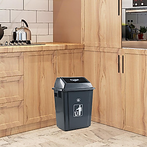 Wekioger 4 Packs Plastic Trash Can with Swing Lid, 20 L Kitchen Swing Top Garbage Bin, Grey