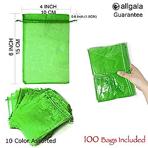 Allgala 100 Count Orangza Gift Party Favor Bags with Drawstring-4x6 Inch-Green-PF53107