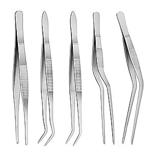 5pc Cooking Tweezers Precision Kitchen Plating Tweezer Stainless Steel Curved Tongs for Baking Decorating Beauty