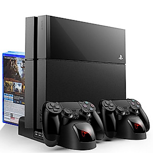 VSEER PS4 Stand Cooling Fan Station for PS4/PS4 Slim/PS4 Pro,PS4 Vertical Charging Station with Dual Controller,PS4 Accessories with Game Storage for PS Consoles