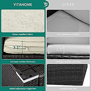 YITAHOME 7 Pieces Patio Furniture Set, Outdoor Sectional Sofa PE Rattan Wicker Conversation Set Outside Couch with Table and Cushions for Porch Lawn Garden Backyard, Black